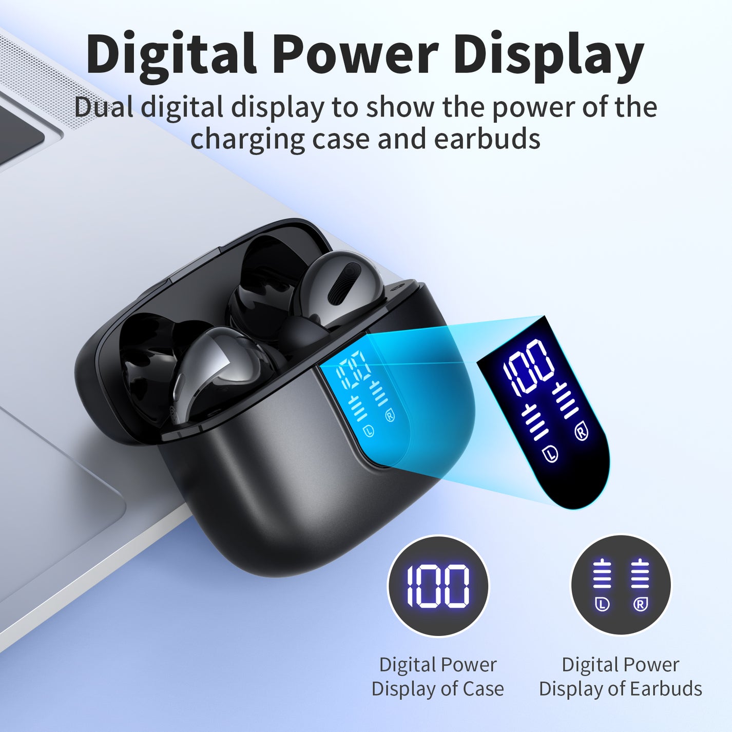 TAGRY Bluetooth Headphones True Wireless Earbuds 60H Playback LED Powe